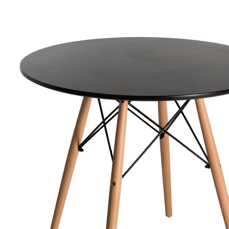 Black dining table, round with wooden legs - Easy to clean