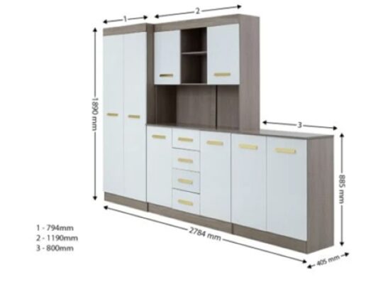 Kitchen Cupboard Set Assembled - White with brown frame - Gloss