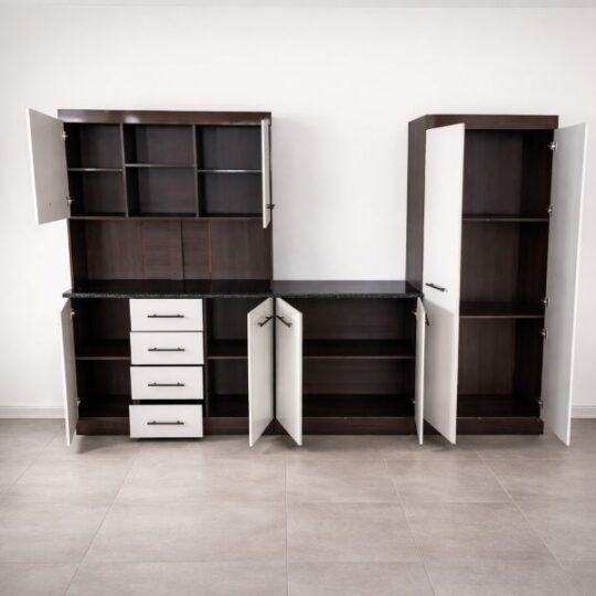 Kitchen Cupboard Set Assembled - White with brown frame - Gloss