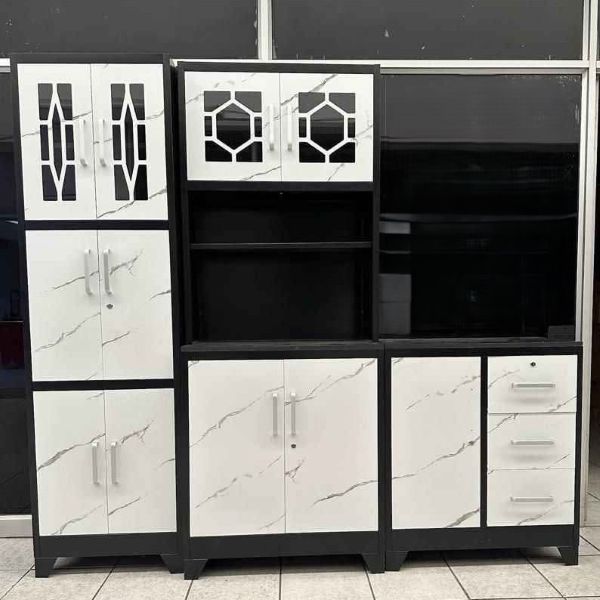Steel Kitchen Cabinet set - White doors - Assembled - 2.2m width
