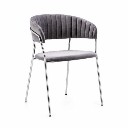 Table with Velvet Chairs in grey - Glass Dining set of five pieces
